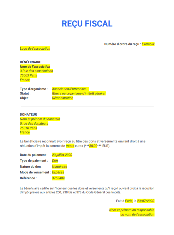 Modèle Reçu de Paiement Association - Téléchargement gratuit