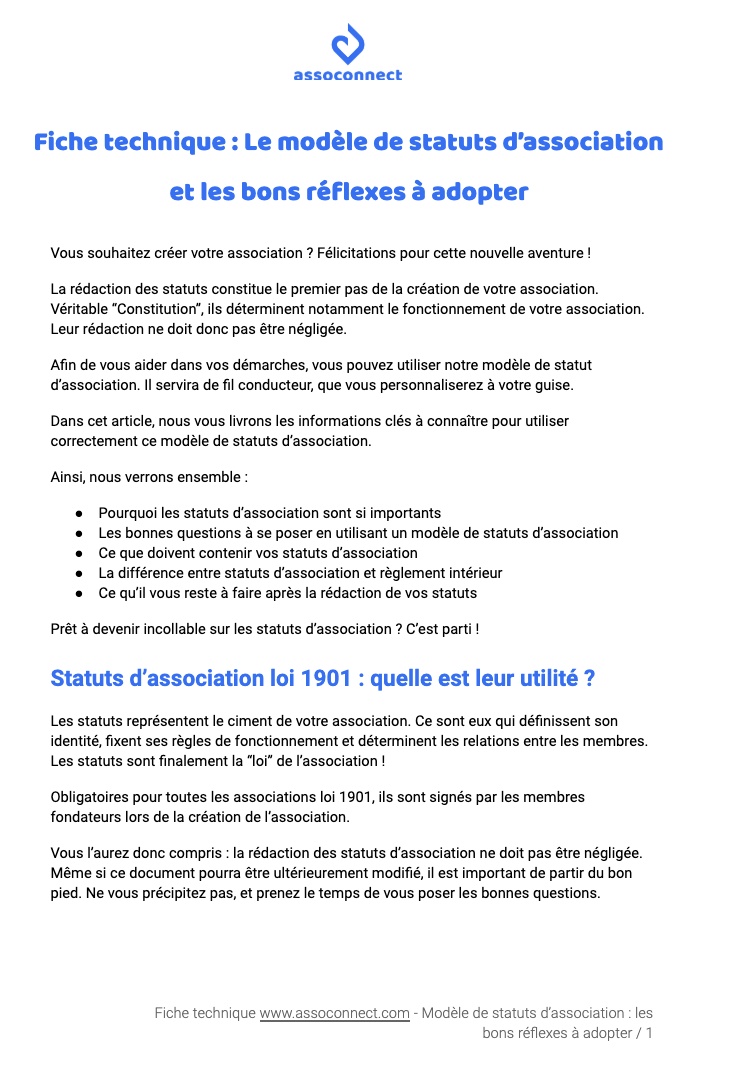 Modèle de Statuts d'Association à Télécharger